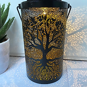 Ruiqas Solar Light Energy Saving Lamp Indoor Outdoor Hollow- Out Leaves Bucket Light Waterproof Lamp for Patio Garden Home Decoration