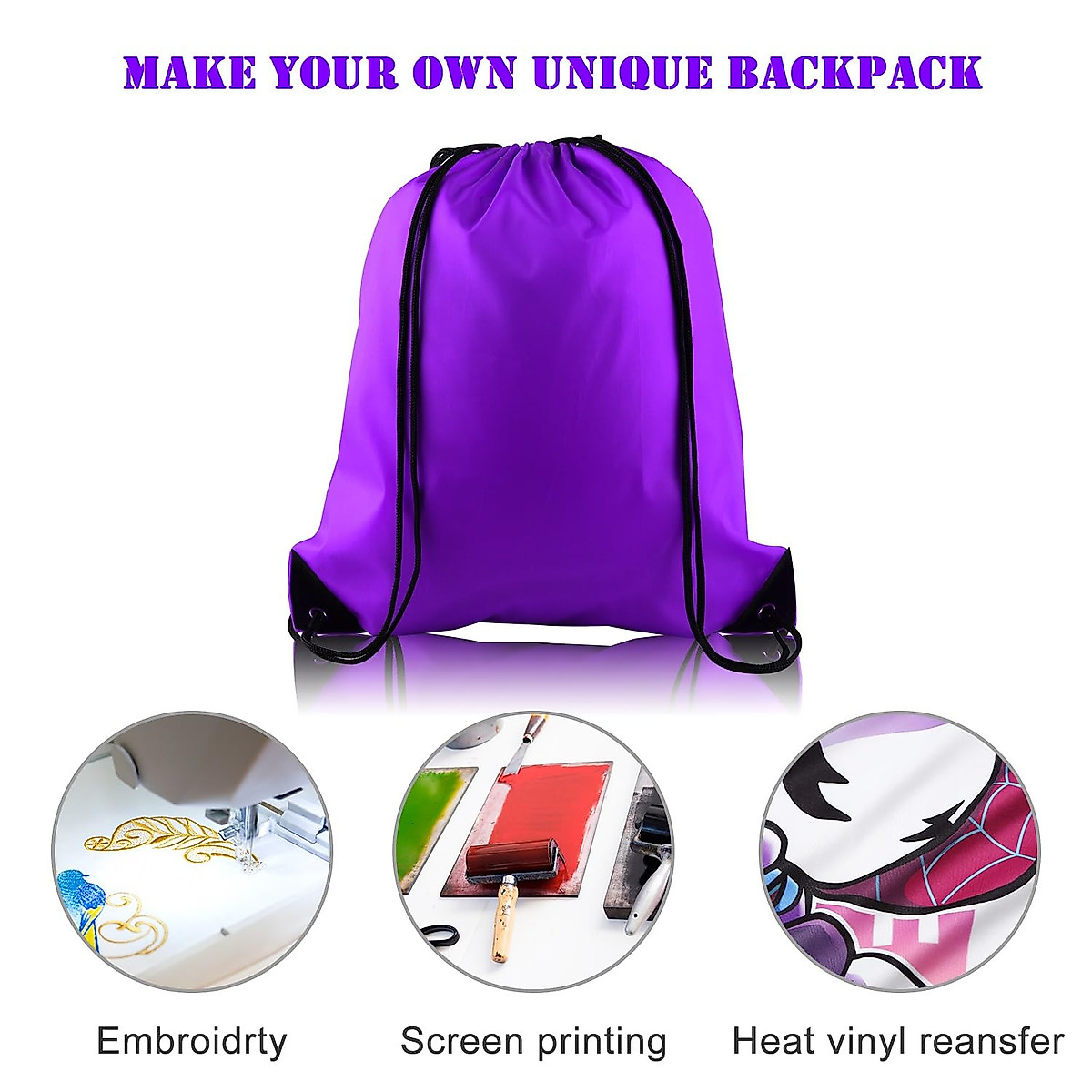 FEPITO 22 Pack Drawstring Bags String Backpack Bulk School Backpacks for Gym Traveling (Purple)