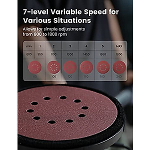 Drywall Sander, Ginour 750W Powerful Wall Sander, 7 Variable Speed 1000-1800RPM Electric Sander with LED Light, Extendable Handle, Portable Bag, Dust Hose, 12PCS Sanding Discs, for Ceiling and Wall