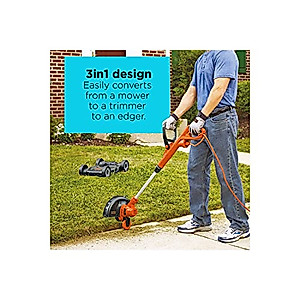 BLACK+DECKER 3-in-1 String Trimmer/Edger & Lawn Mower, 6.5-Amp, 12-Inch, Corded (MTE912) (Power cord not included), Black/Red