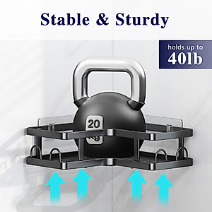 pavtner Corner Shower Caddy, Adhesive Stainless Steel Shower Shelf Shower Caddy, Corner Shower Shelves for Inside Shower, Shower Organizer Shelf With 8 hooks, Shower Storage Organizer Rack Black