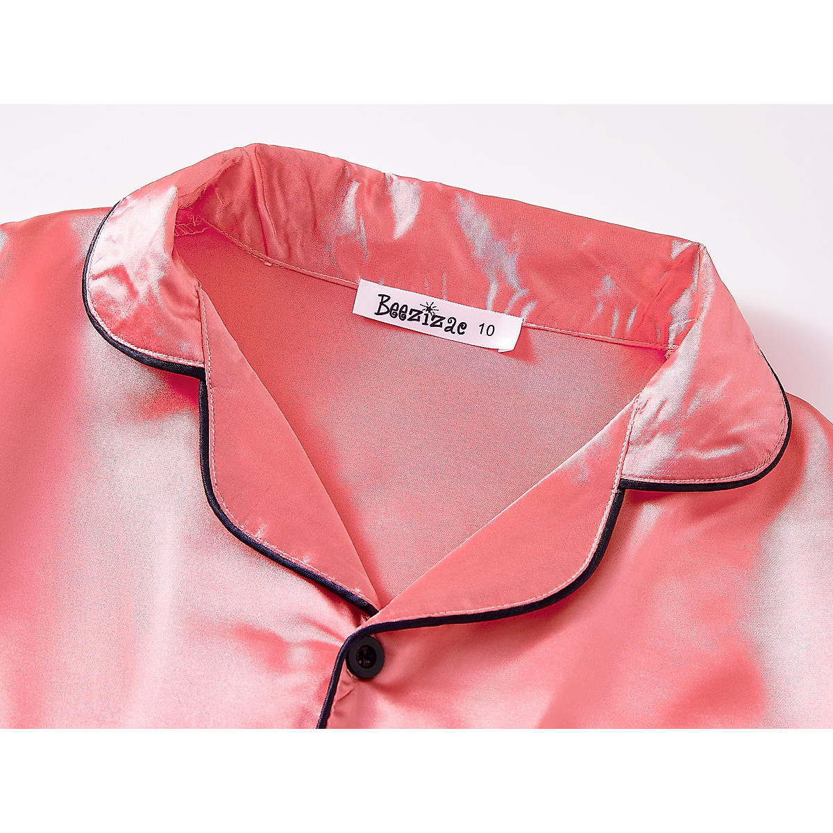 Beezizac Little & Big Girls Pajama Set Size 8 - Coral Satin Silky Cute Fall Winter Long Outfit