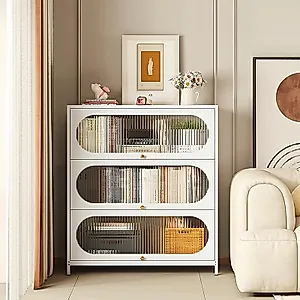 Yoleduo White Bookcase, Steel 3 Tier Bookshelf with Storage Shelves Organizer,Modern Multipurpose Display Cabinet for Living Room, Study, Reading Nook (White, 3-Tier(31.49"))