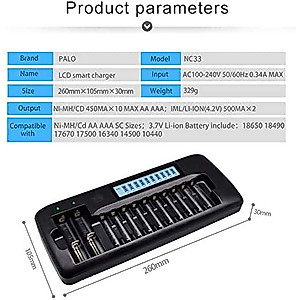 CITYORK 12 Bay LCD Universal Battery Charger for Rechargeable AA AAA NIMH NICD Batteries and 18650 18490 17670 17500 16340 Rechargeable Lithium Batteries, Fast Charger（NOT Include Battery）