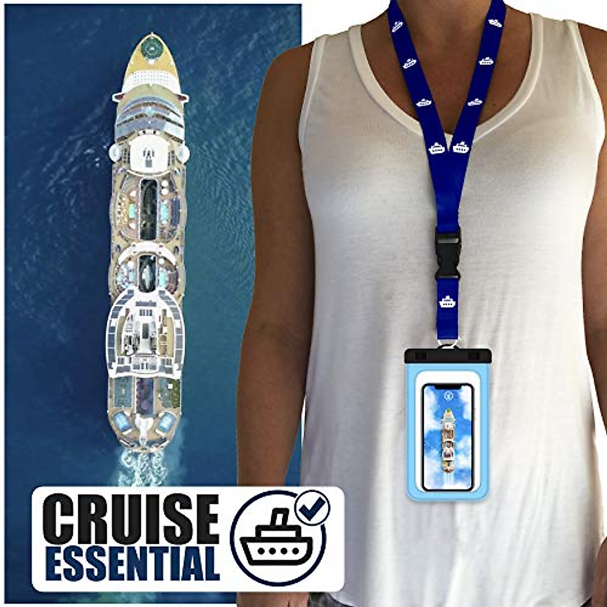 Cruise Lanyards Waterproof Cell Phone Pouch Dry Case with Touch Screen [2 Pack] Blue
