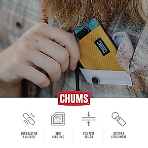 Chums Surfshorts Wallet - Lightweight Slim Wallet with RFID Blocking Card & Clear ID Window - Zippered, Minimalist Wallet w/Key Ring (Tri - Pink/Tan/Aqua)