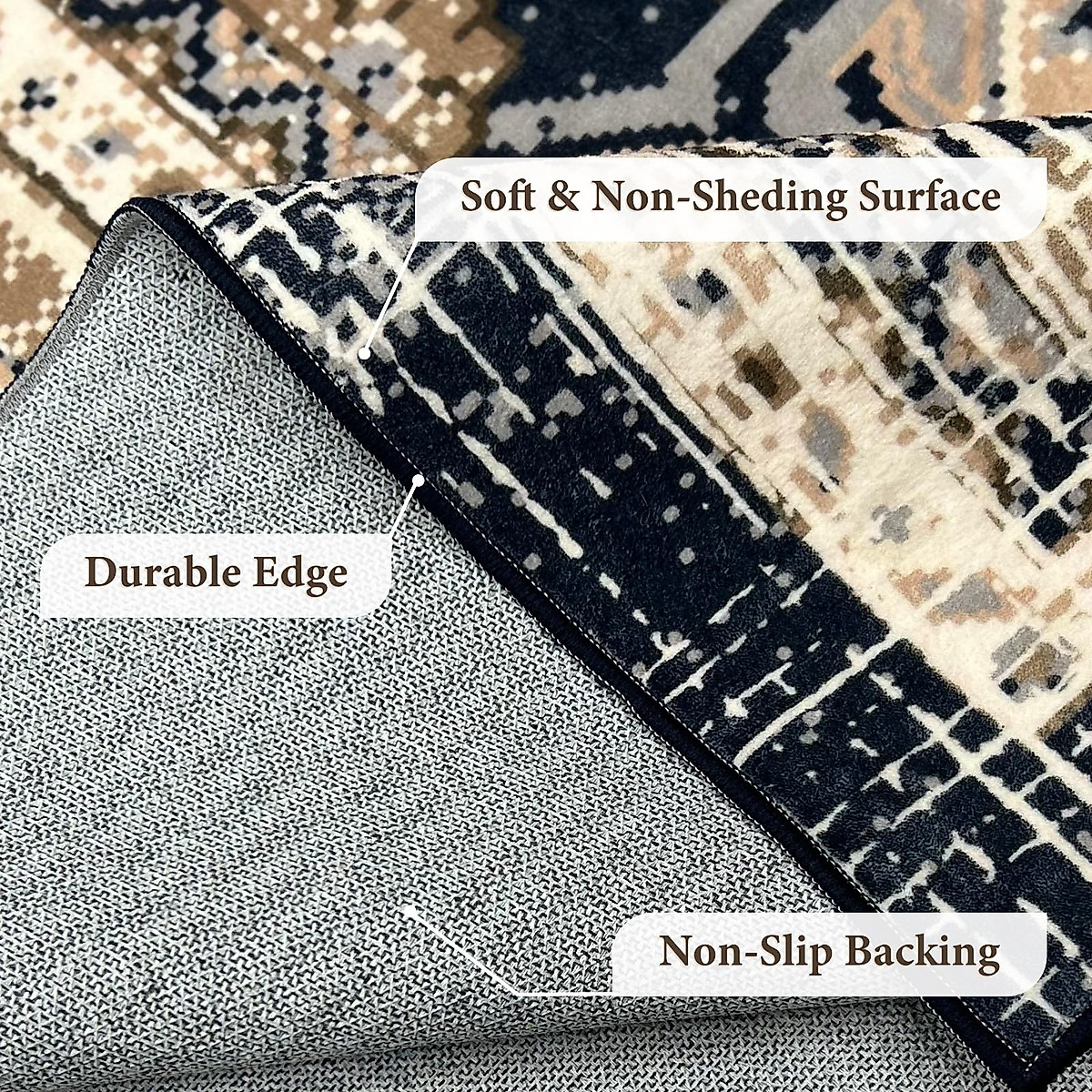 VK VK·LIVING Machine Washable Rug 5'x7' Vintage Design Washable Area Rugs with Non Slip Rugs for Living Room Bedroom Traditional Woven Rug Carprt Stain Resistant, Dining Office Boho Rug, Brown&Black