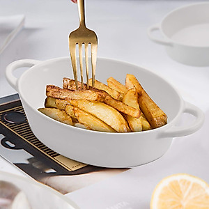 Foraineam 4 Pack 20 Ounce Porcelain Ramekins with Double Handles Oval Creme Brulee Souffle Baking Dishes