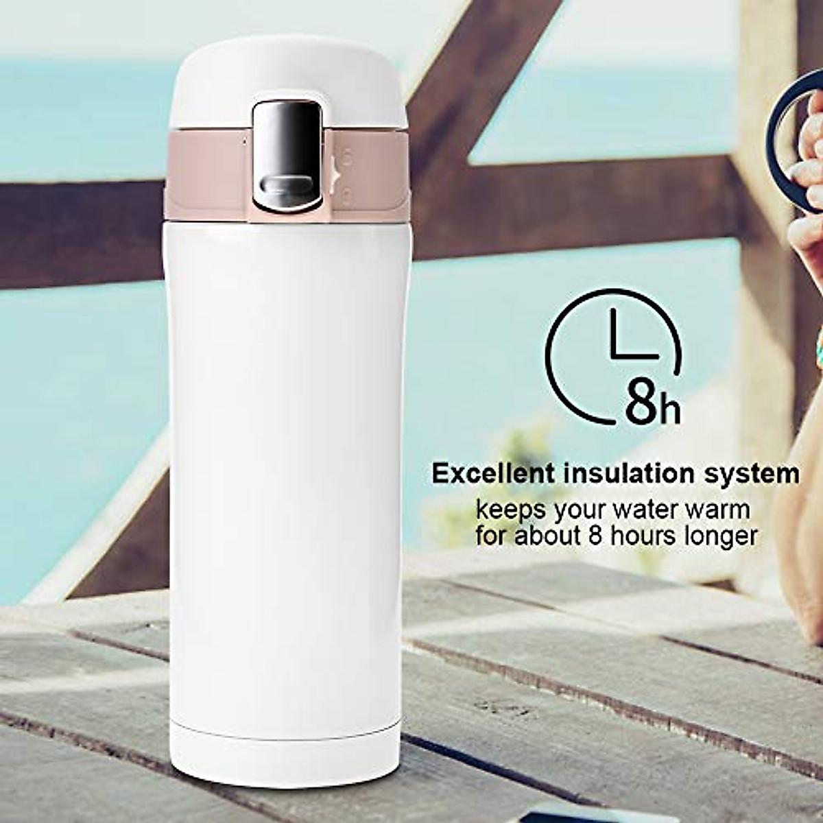 Vacuum Insulated Water Bottle Stainless Steel Leak Proof Flip Cap Travel Mug Coffee Tea Cup Outdoor Sports Camping 350ml(White)