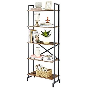 Hoctieon 5 Tier Bookshelf, Tall Bookcase Shelf Storage Organizer, Vintage Wood Open Shelves, Utility Organizer Shelves for Home Office, Living Room, Bedroom, Kitchen, Bathroom, Rustic Brown