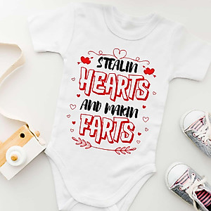 UrVog Stealing Hearts And Making Farts Baby Bodysuit - Funny Toddler Valentines Baby Valentines Day Outfit Boy Girl, One Size, Baby Onesie - 06 Month/White