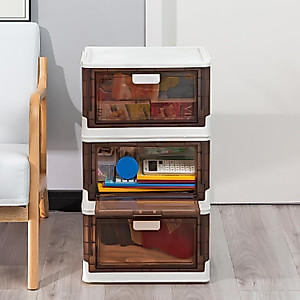 Sooyee 3 Pack Storage Bin with Lid Plastic Bins for Storage, Multifunctional Folding Storage Bins for Bedroom, Living Room, Study, Toy Room, 25.8 QT Folding Box with Door,Stackable & Sturdy(6 Gal)