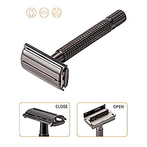 DreamGenius Double Edge Safety Razor, Long Handle Butterfly Open Razors for Men or Women,Single Blade Shaving Razor with 10 Stainless Steel,Double Edge Safety Razor Blades
