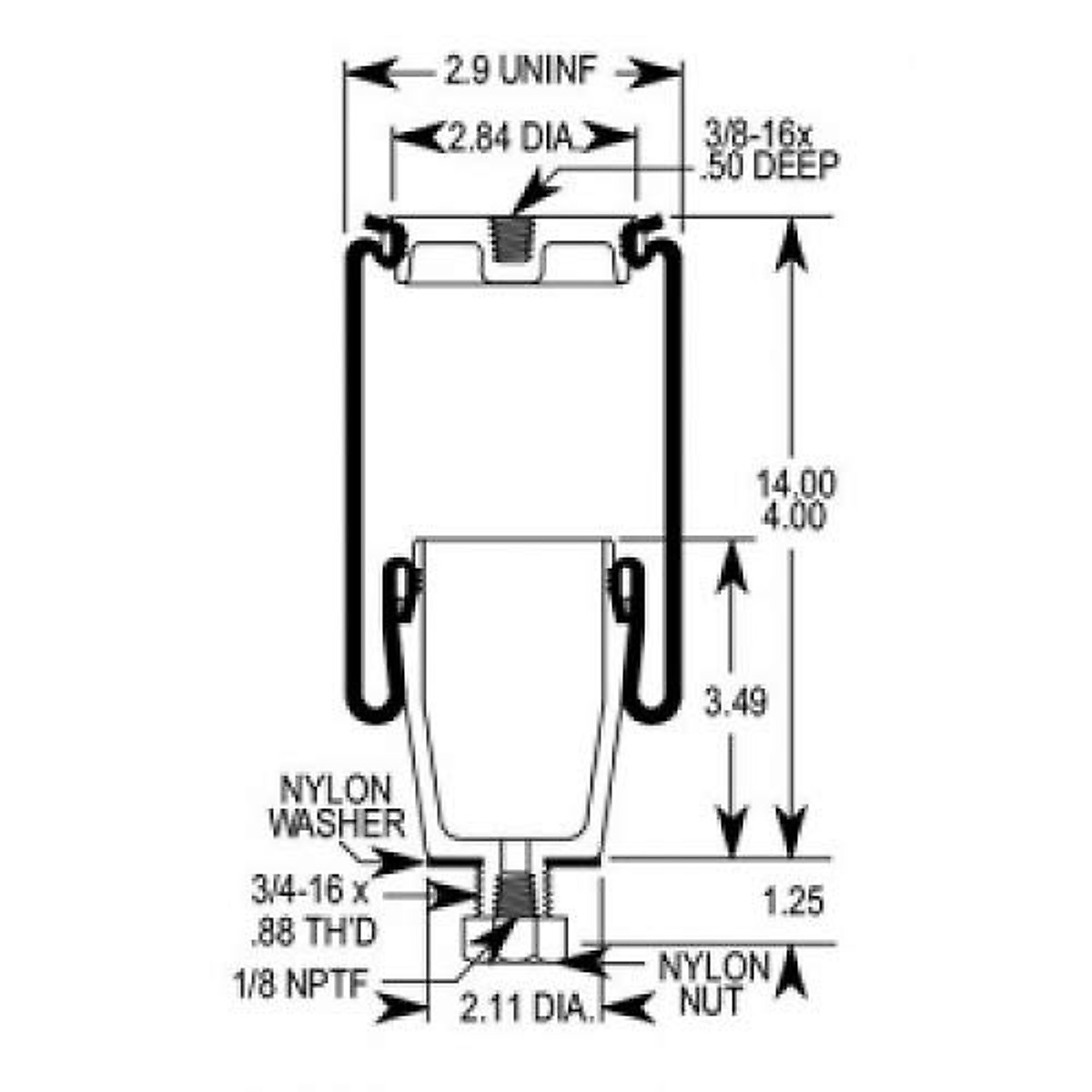 TORQUE Cab Sleeper Air Spring Bag for Select Peterbilt 379 Trucks (Replaces Firestone 7036, W02-358-7036, Peterbilt T81-6002, 29-03200, T81-6000) (TR7036)