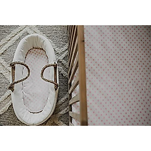 NODNAL CO. 3 Fitted Bassinet Sheets Pink Set for Baby Girl - 100% OEKO-TEX Cotton - Chevron, Polka Dot and Stripe - for Cradle/Moses Basket Hourglass, Oval & Rectangle Mattress Sheet