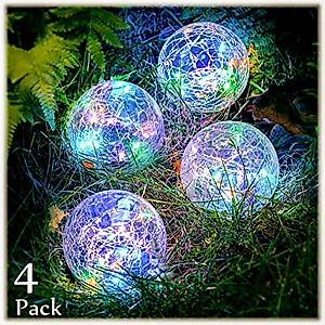 Garden Solar Lights Cracked Glass Ball Decorative Solar Globe Lights Outdoor Landscape Lights Waterproof LED Solar Patio Lights for Pathway Walkway Garden Yard Lawn Decoration (4 Pcs, 3.9 Inch)