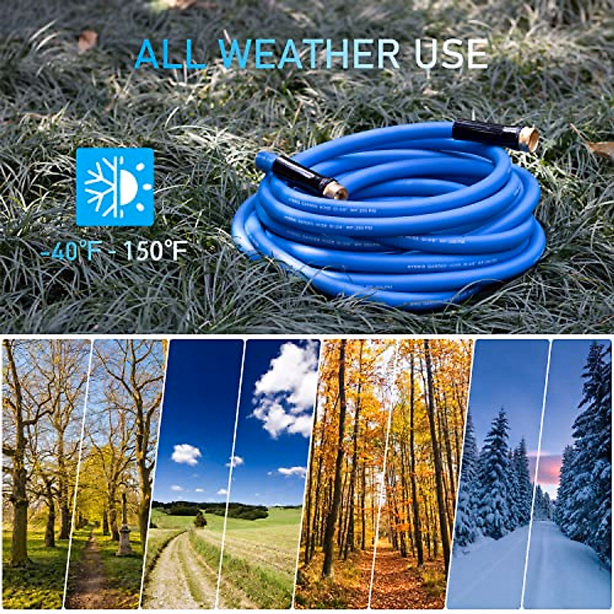 DayisTools Heavy Duty Hybrid Garden Hose 25ft, Flexible Kink Resistant Water Hose 5/8 IN x 25 Feet, Lightweight, Super Strong, All-weather, Burst 600 PSI, 3/4 IN GHT Solid Brass Fittings, Blue