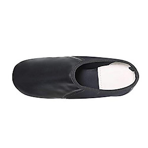 Linodes Unisex PU Leather Upper Slip-on Jazz Shoe with Circle Elastic for Women and Men's Dance Shoes-Black-7.5M