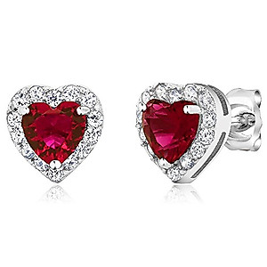 Gem Stone King 925 Sterling Silver Heart Shape Halo Cubic Zirconia Earring For Women | 2.32 Cttw | 5MM Center Stone | Post Brilliant Round CZ Halo Earrings