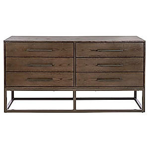 Safavieh Couture Collection Estelle Dark Walnut 6-Drawer Dresser, Ash Brown/Gunmetal