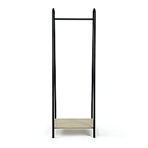 Humble Crew, Walnut/Black Freestanding Metal Garment Rack with Wood Shelf