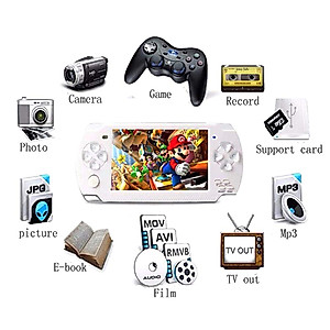 LKTINA 8GB 4.3’’ 1000 LCD Screen Handheld Portable Game Console, Media Player with Camera Built in 1200+Real Video Games, for gba/gbc/SFC/fc/SMD Games, Best Gift for Kids and Adults -White