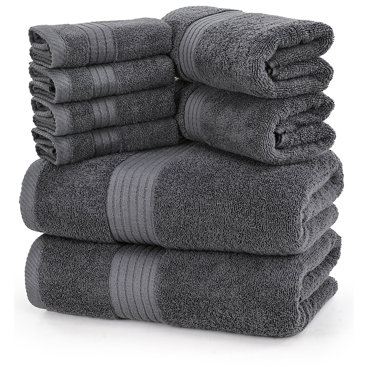 Utopia Towels 8-Piece Luxury Towel Set, 2 Bath Towels, 2 Hand Towels, and 4 Wash Cloths, 600 GSM 100% Ring Spun Cotton Highly Absorbent Towels for Bathroom, Sports, and Hotel (Grey)