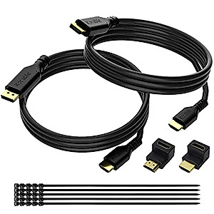 4K DisplayPort to HDMI Cable 4 Feet (2 Pack), Gold-Plated Male to Male Adapter, DP to HDMI Cord Converter for PC to HDTV, Monitor, Projector with 2 HDMI Adapter and 25 Cable Ties