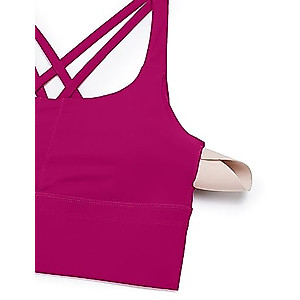 CRZ YOGA Womens Strappy Longline Sports Bra - Wirefree Criss Cross Padded Crop Tank Top Workout Yoga Bras Magenta Purple Small
