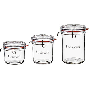Luigi Bormioli Lock-Eat Frigo Jars, 3 piece set S/M/L, Clear