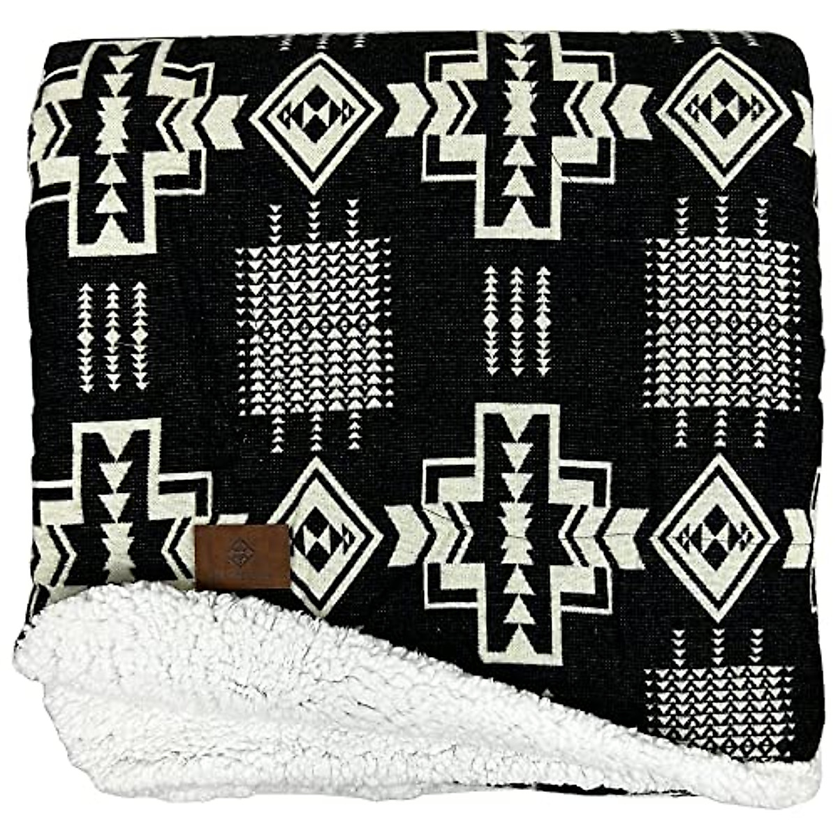 Inca Aztec Sherpa Weighted Warm Blanket | Southwest Indian Navajo Boho Style | Native Woven Western Cozy Bedding Cover | Plush Faux Alpaca | Luxurious Winter Blanket (Obsidian Black)