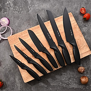 Knife Set, 15 Pieces Kitchen Knife Sets with Block, Built-in Sharpener, Dishwasher Safe, Anti-slip Ergonomic Handle, Knife Block Set for Chopping, Slicing, Dicing & Cutting, Black