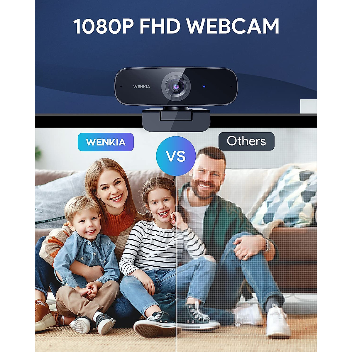 Webcam with Microphone, WENKIA Full HD 1080P USB Desktop Web Computer Camera with Dual Stereo Microphones, Streaming Webcam for Video Conferencing & Chatting, Compatible with Windows, Mac, PC & Laptop