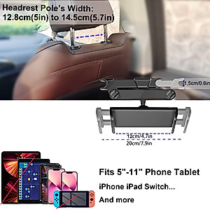 Timewall Car Headrest Tablet Mount, Backseat Seat Universal Tablet Cell Phone Holder 360° Swivel Rotating Angle Adjustable Stretchable for iPad iPhone, Samsung, Switch, 5-11" Tablet Phone Black