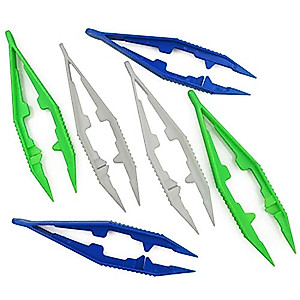 Three-Color Plastic Fuse Beads Tweezers Handmake Beads Crafts, Manual DIY Creative Craft Game Tool for Kids(1 Pack of 6 Tweezers,White,Green,Blue)