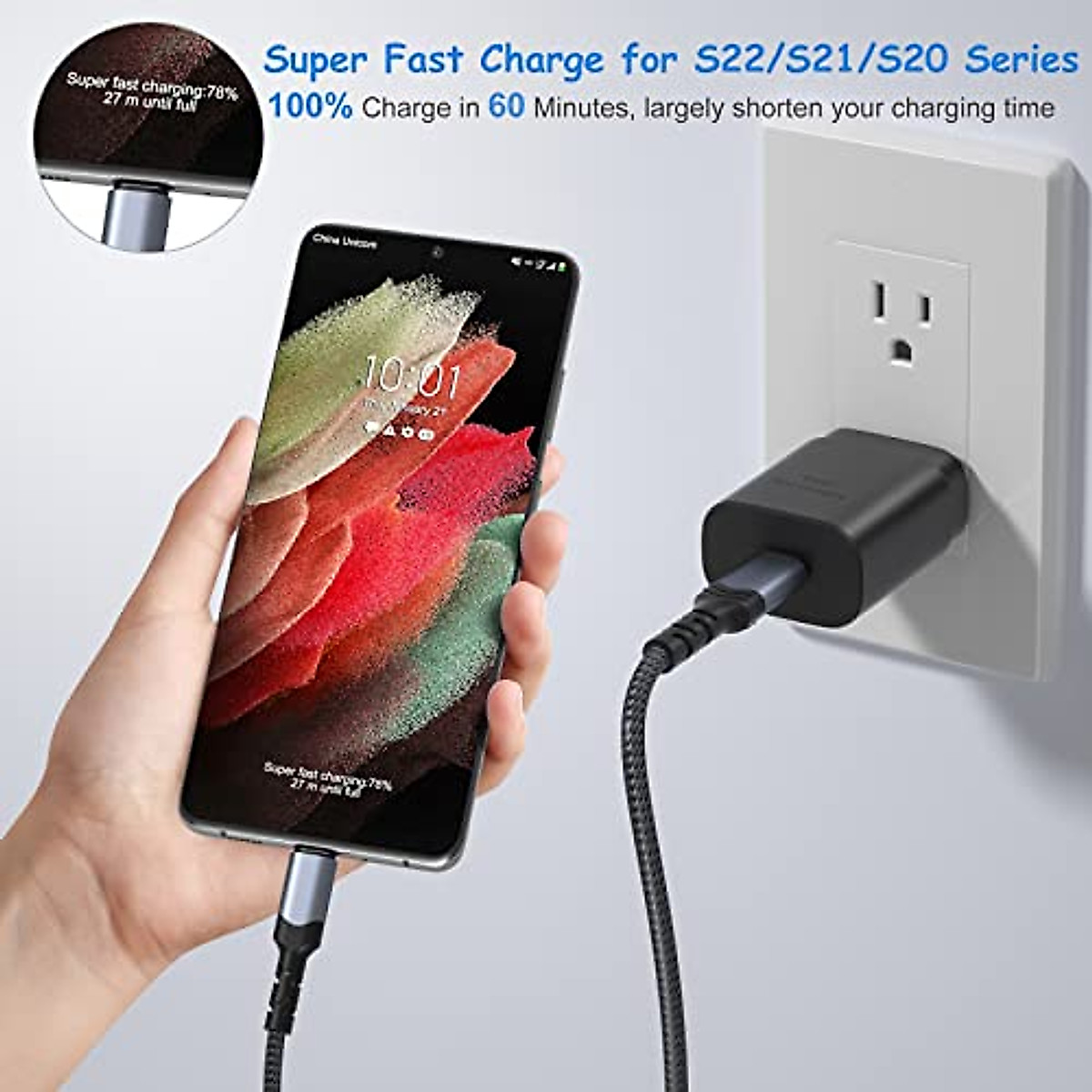 USB C Wall Charger Adapter, Costyle 3 Pack PD 25W Super Fast Charger Type C Charging Block Compatible Samsung Galaxy S23/S22/S21/S20 Ultra/Plus/S20FE/S10/A13/A53/A71/Note 20 Ultra/10,Pixel 7/6A-Black