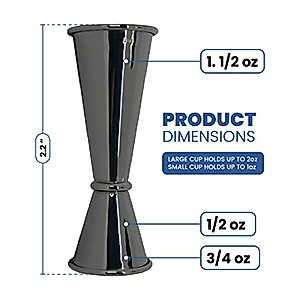 COCKTAIL JIGGER - DOUBLE JIGGER 2 OZ 1 OZ FOR BARTENDING - Food Grade Stainless Steel with Clear Visible Internal Measurements - Ergonomic Design for Effortless Bar Liquor Pouring - Gunmetal Black