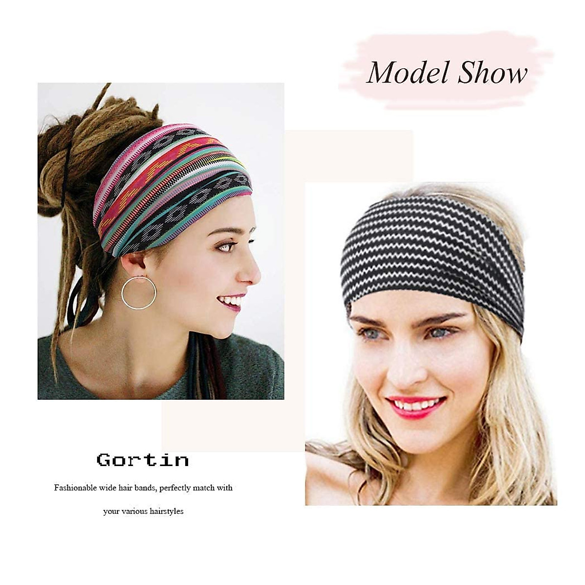 GORTIN Boho Headbands Leopard Hair Bands Knoted Turban Stretch Twist Head Wraps Stripe Cloth for Women and Girls 3 Pcs (Boho)