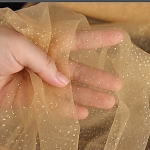 HAVII 60" x 8 Yards Golden Glitter Tulle Fabric Rolls Sequin Sheer Fabric for Bridal Veil Wedding Arch Backdrop Decor Tutu Skirts DIY Sewing Craft