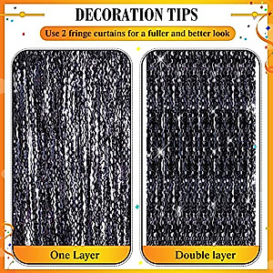 Jutom 6 Pieces 3.3 x 6.6 ft Wavy Tinsel Foil Fringe Curtains Foil Fringe Streamer Backdrop Party Curtain for Sea Mermaid Baby Shower Birthday Party Decoration(Black)