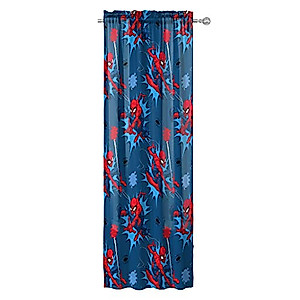Jay Franco Kids Window Drapes - 4 Piece Curtain Set Includes 2 Tiebacks, Beautiful Bedding Room Décor and Easy Set Up, Blue - Spiderman, 63 Inch