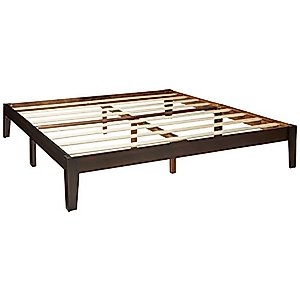 Olee Sleep Deluxe Wood Platform Bed Frame, King, Dark Brown