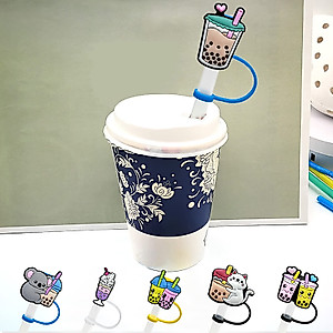 Cute Straw Covers Cap, Dust-Proof Straw Toppers, Reusable Drinking Straw Cover, Splash Proof Straw Caps, Portable Silicone Straw Tip Covers Decoration(6 Pcs Mixed Style)