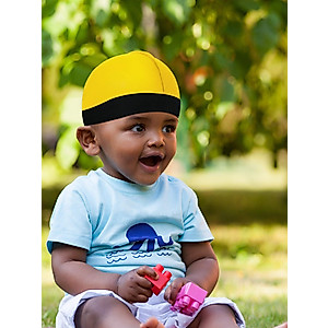 6 Pieces Kids Satin Wave Caps Unisex Baby Beanie 360 Wide Strap Skull Caps(Green, Red, Blue, Yellow, Black, Gray)