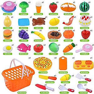 DigHeath Pretend Play Food Set,Kitchen Cutting Toys,BPA Free Plastic Fruits & Vegetables for Kids with Realistic Basket,Knife and Chopping Board,Best Children Educational Play Set