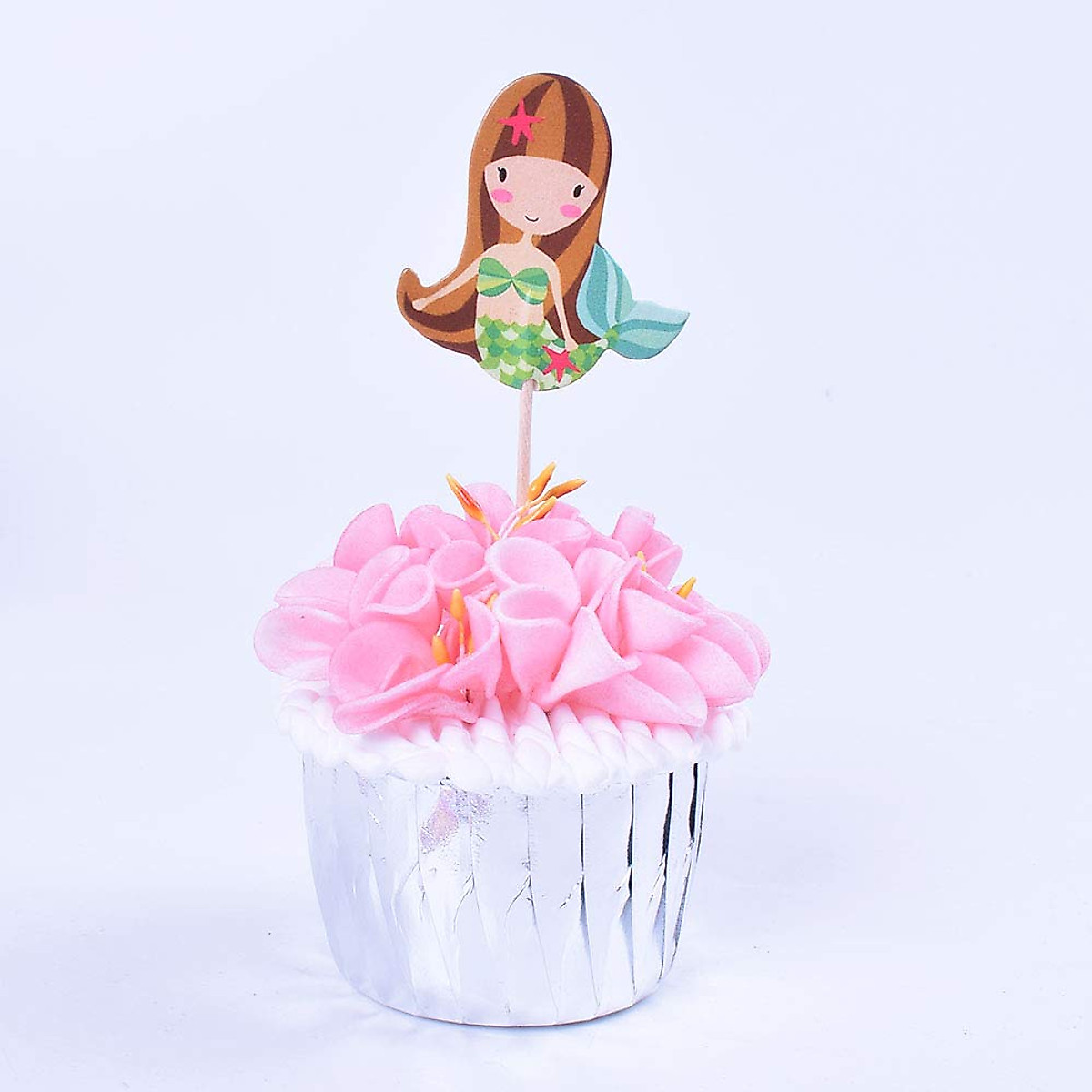 Double sided-Mermaid 24 PCS Handmade Pretty Mermaid Cupcake Toppers Baby Girls Children Kids Toddlers Teens Picnic Birthday Bridal Shower Baby Shower Wedding