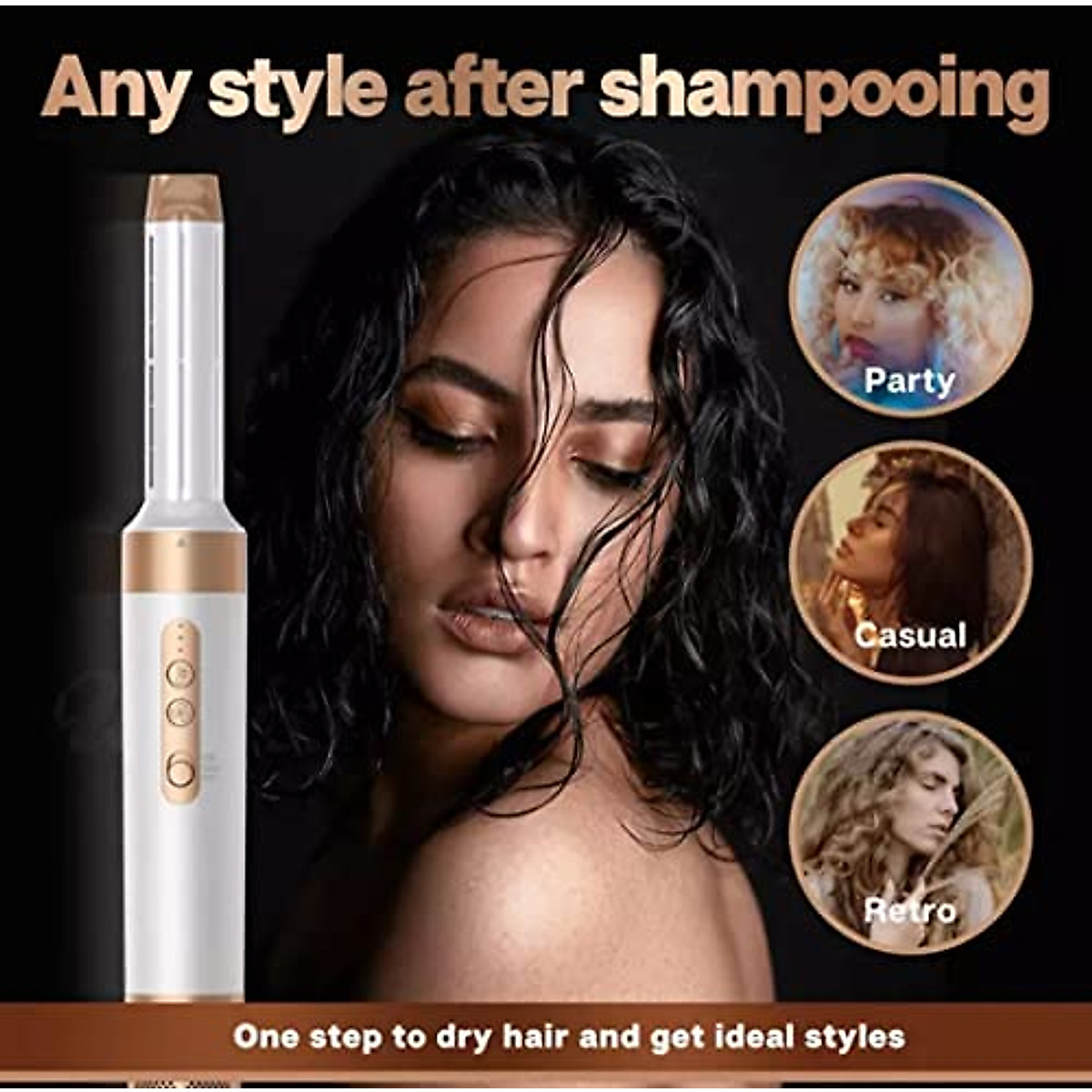 Hot Air Hair Dryer Brush, 7 in 1 Hot Air Brush Styler Dryer and Volumizer Hair dryer Left & Right Curling Barrel/Straightener/Wind hood/Concentrator/Curling Comb Hair Brush Blow Dryer for Women, White