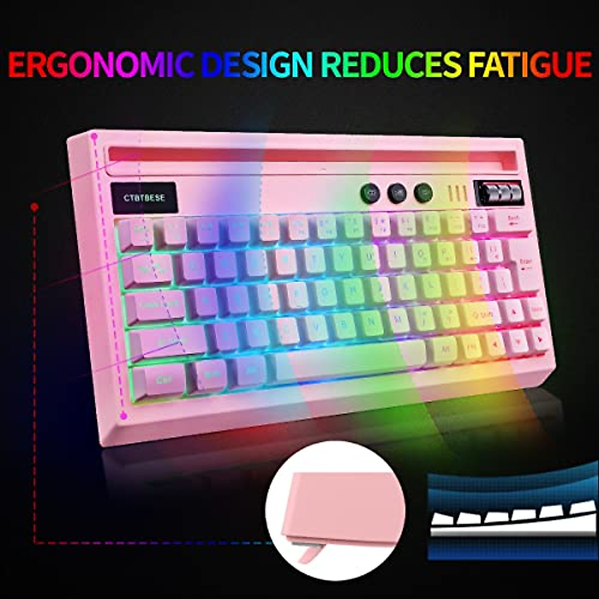 CTBTBESE Wireless RGB Backlit Gaming Keyboard, Ultra-Compact 61 Keys with Phone Stand, Waterproof for PC/Mac Gamer, Typist, Travel(Pink)…