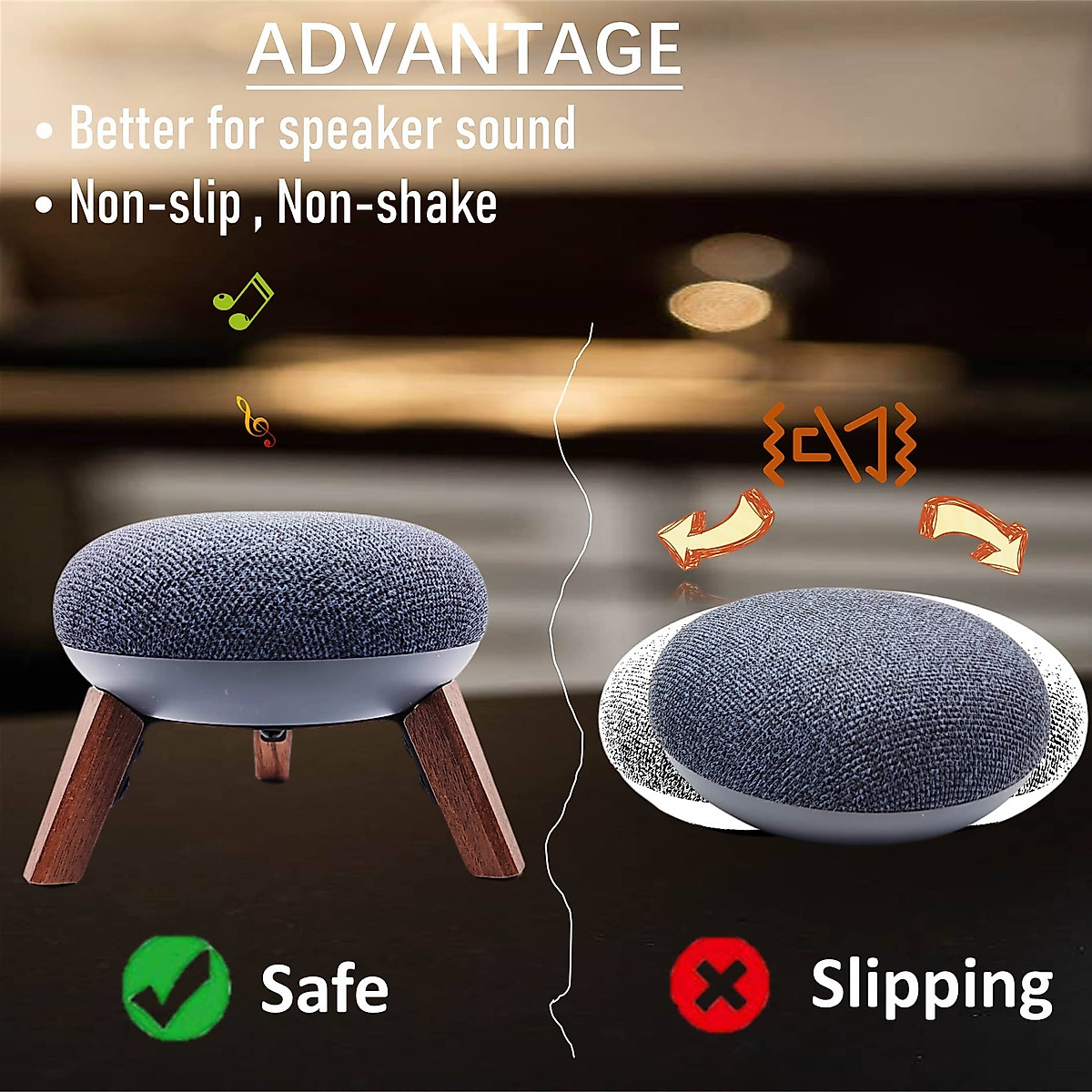 Real Wood Holder Compatible for Google Home Mini,nest Mini(2nd gen),Small Secure Tripod Accessories for Speaker Better Sound,Sturdy Durable Stable Wooden Stand for Home Mini Smart Speaker(Walnut)