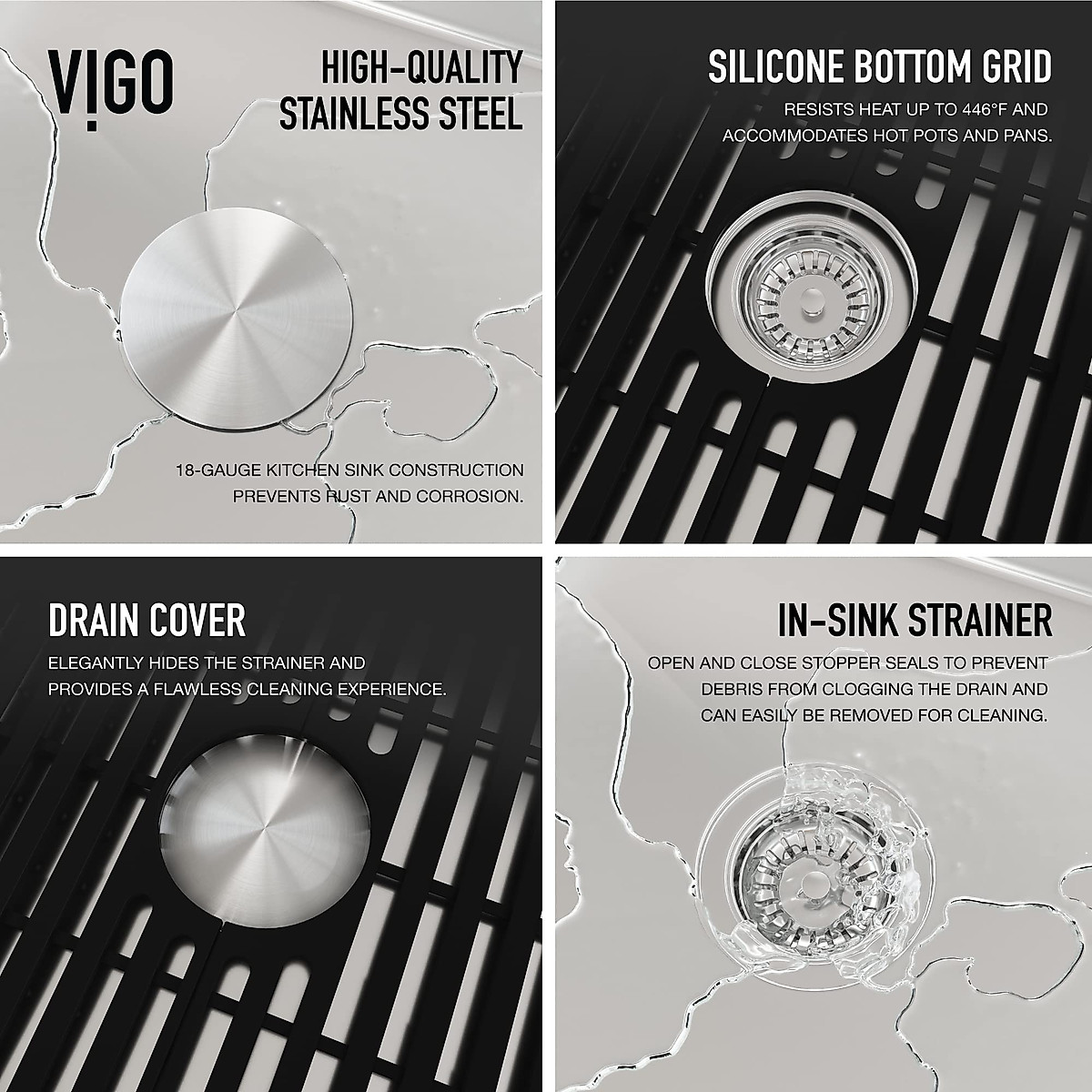 VIGO Mercer 30 inch L x 20 inch W Undermount Stainless Steel Single Bowl Kitchen Sink with Accessories - Kitchen Sink VGR3020CK1